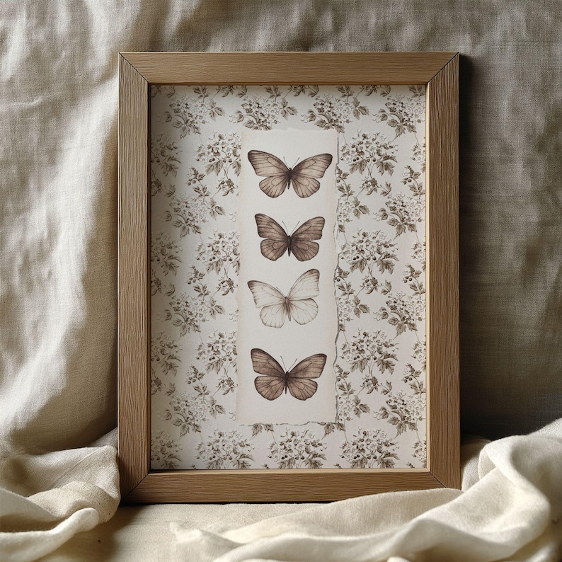Vintage Butterfly Print, Rustic Insect Wall Art, Neutral Brown ...