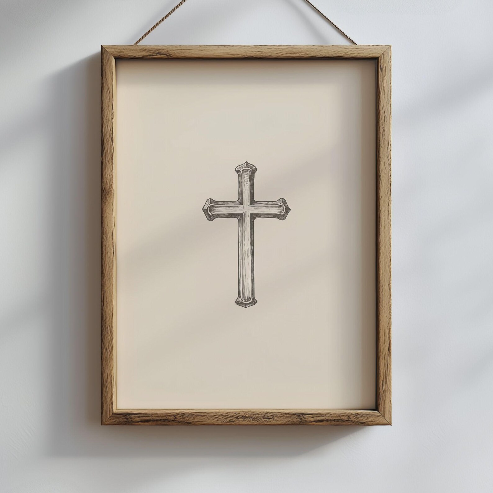 Rustic Cross Wall Art, Neutral Beige Christian Print, Washed Black ...