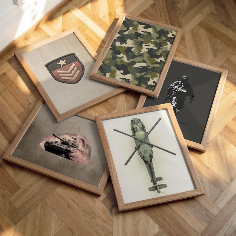 Army Gallery Wall Set, Military Kids Decor, Camo Soldier Tank ...