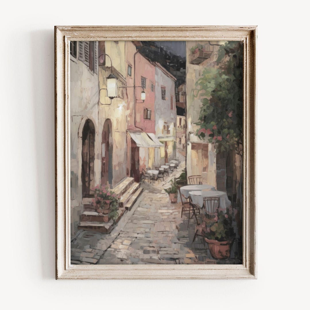 Rustic Italian Alleyway Print, Vintage Street Painting, Pastel Toned ...