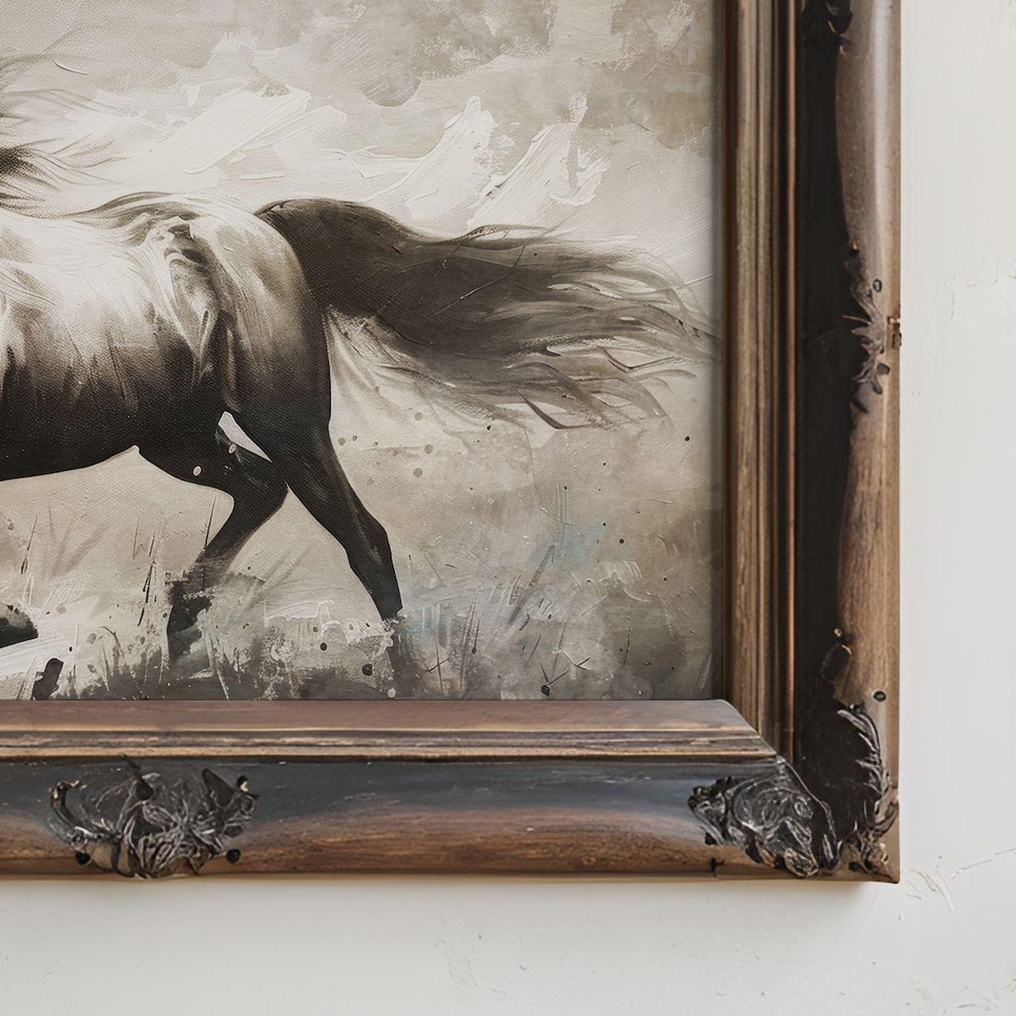 Stallion Oil Painting, Dramatic Horse Wall Art, Moody Brown Landscape ...