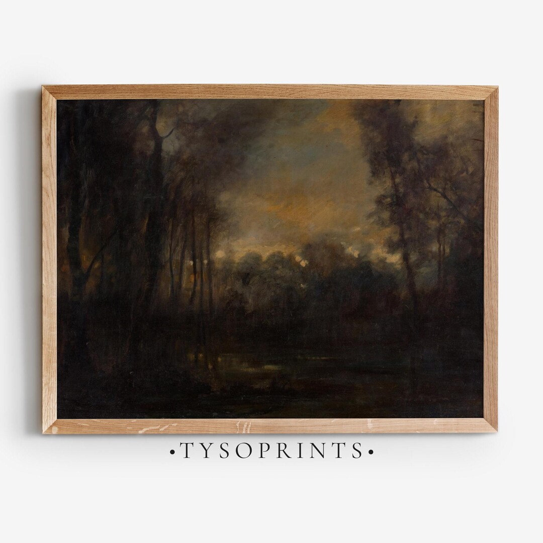 Vintage Gothic Swamp Landscape Oil Painting, PRINTABLE Wall Art Decor ...