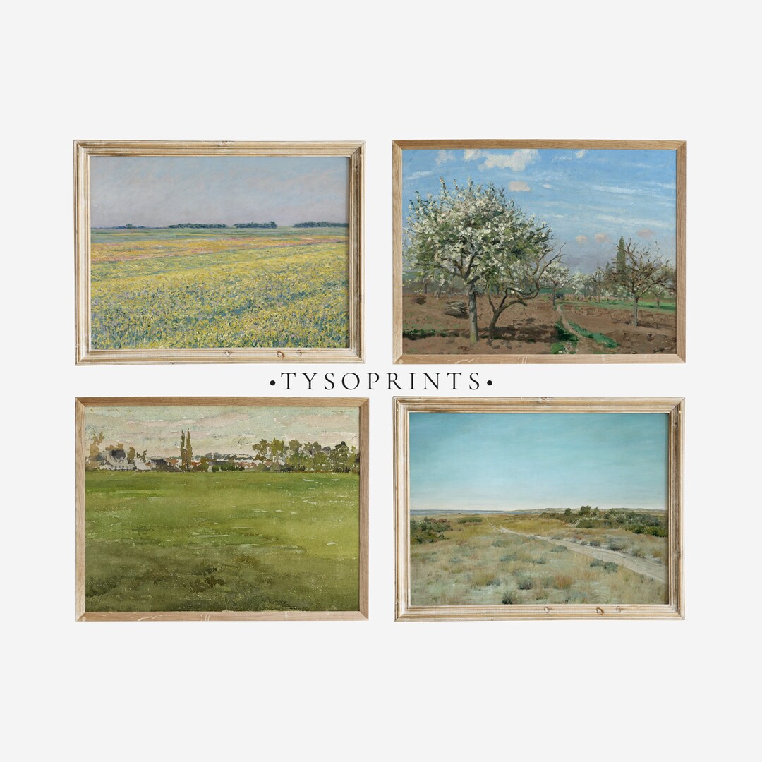 Set of 4 Printable Vintage Landscape Paintings, Downloadable Prints ...