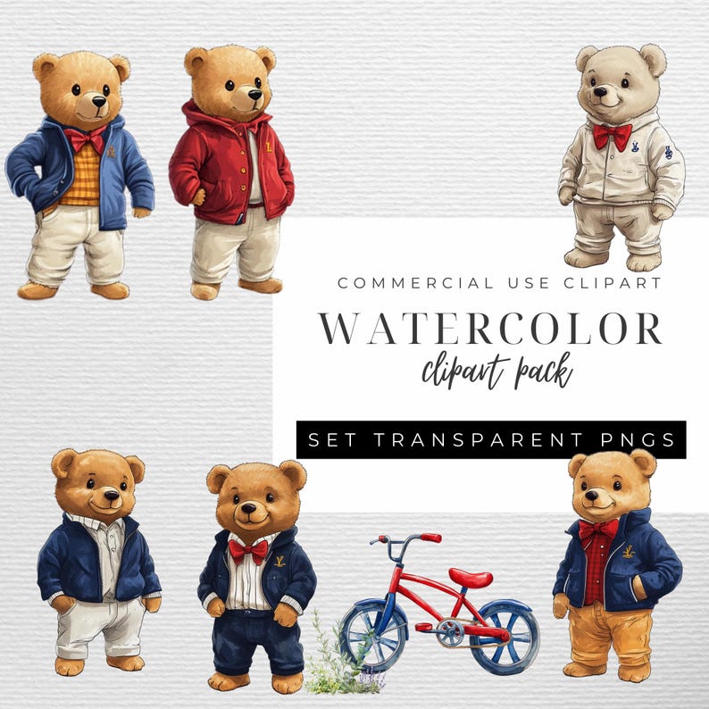 Watercolor Teddy Bear Clipart, Bear Polo, PNG (digital Download) - Etsy