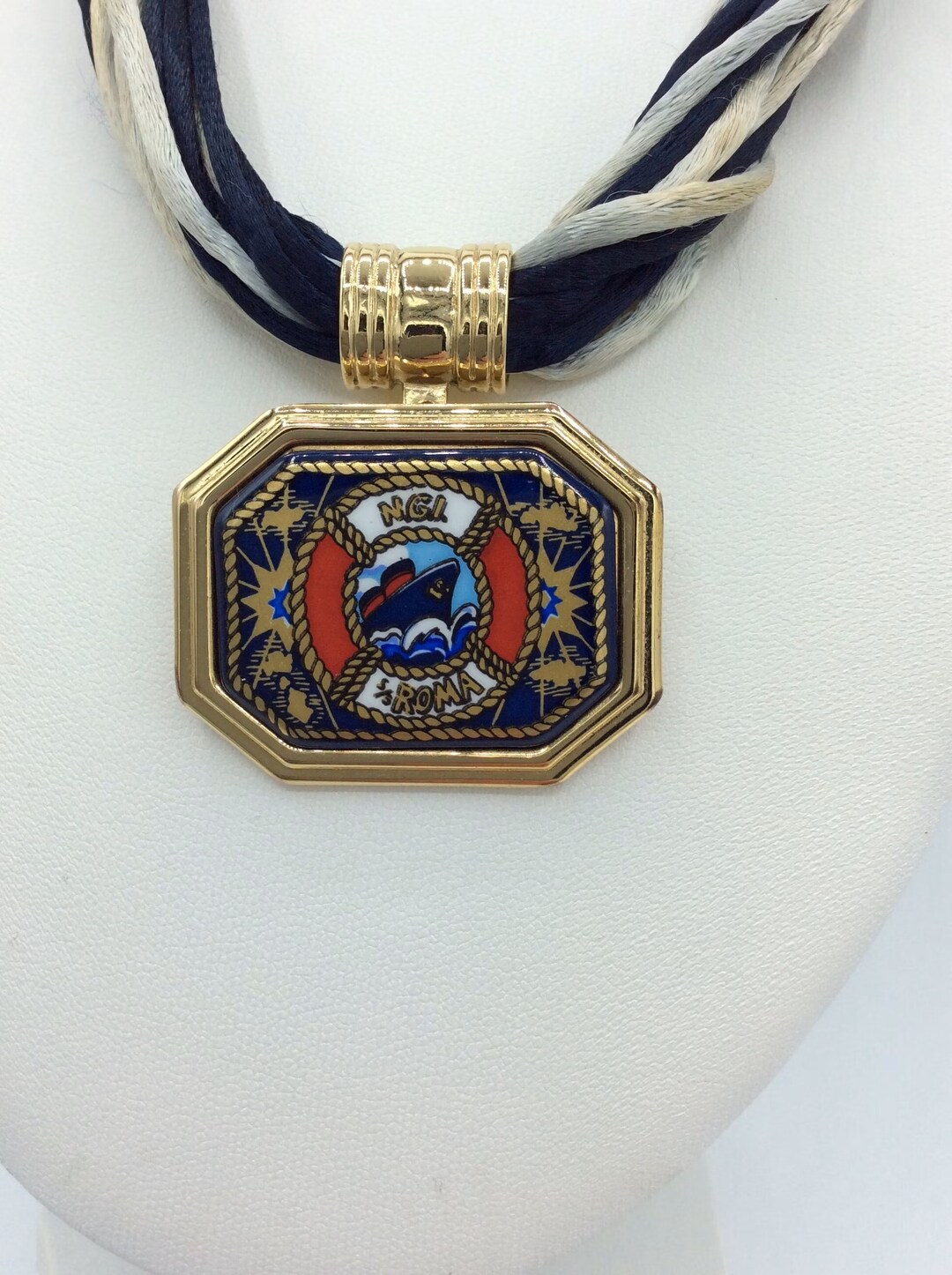 Vintage Michaela Frey Maritime Team Necklace 24K Enamel Pendant - Etsy