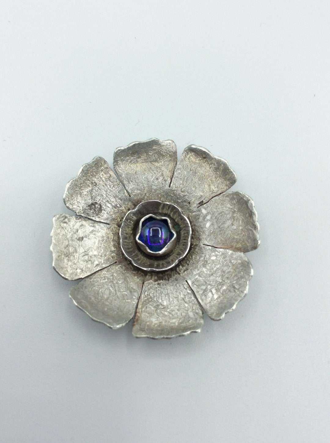 Silver Poppy Flower Pendant With Blue Cabochon - Etsy