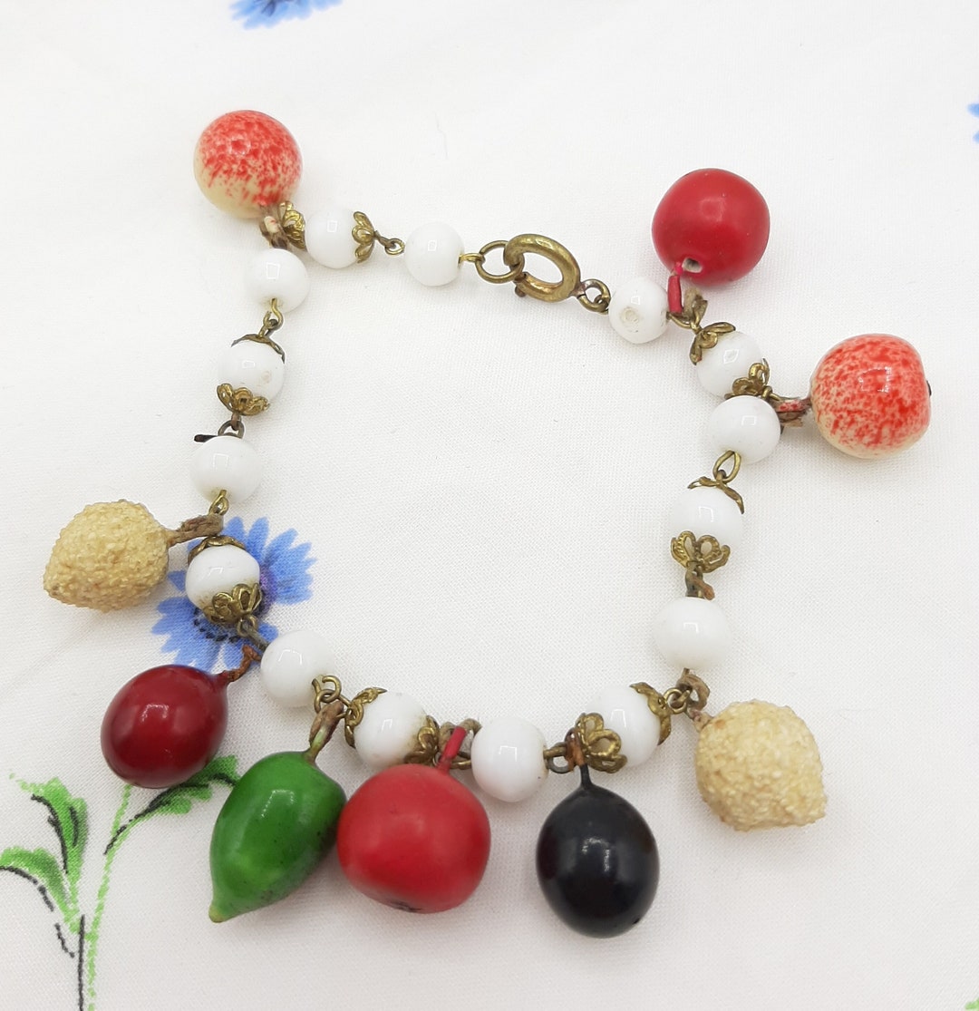 Vintage Glass and Papier-mâché Fruit Bracelet - Etsy
