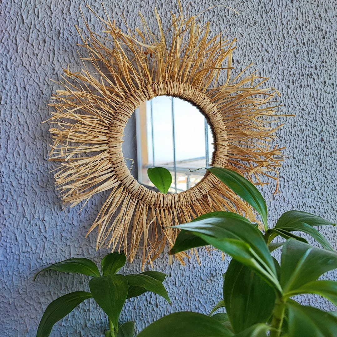 Handmade Banana Fiber Door or Wall Mirror - Eco-friendly Natural Boho ...