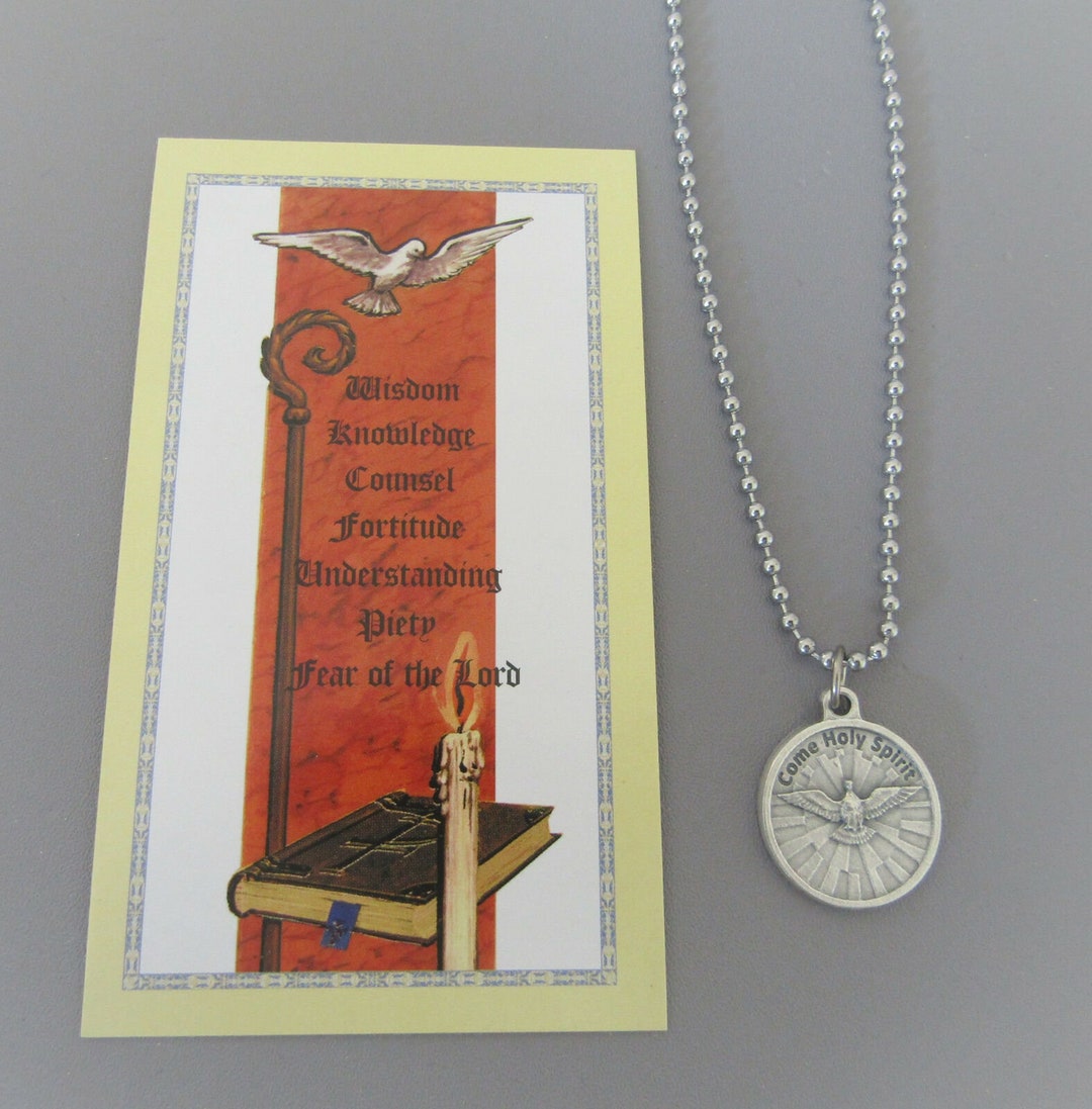 Confirmation Necklace Dove Holy Spirit Medal Charm ITALY Pendant RCIA ...