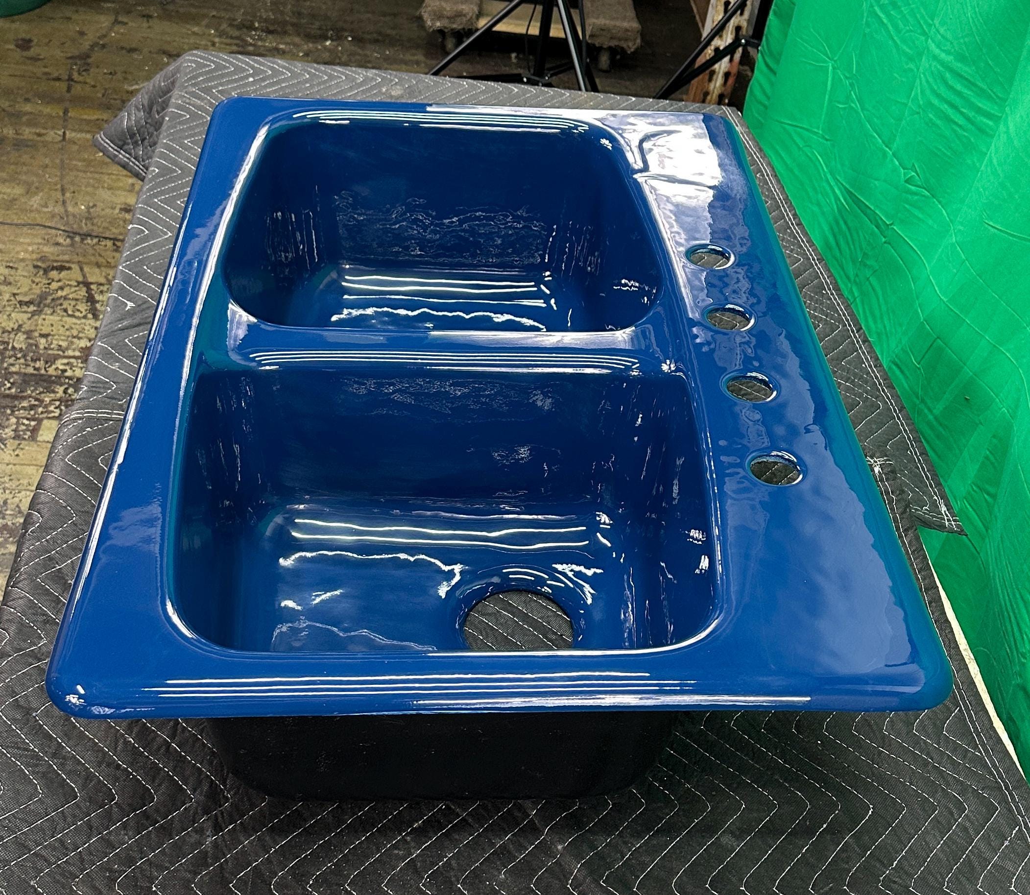 Cobalt Blue Kitchen Sink Vintage Cast Iron Professionally Refinished ...