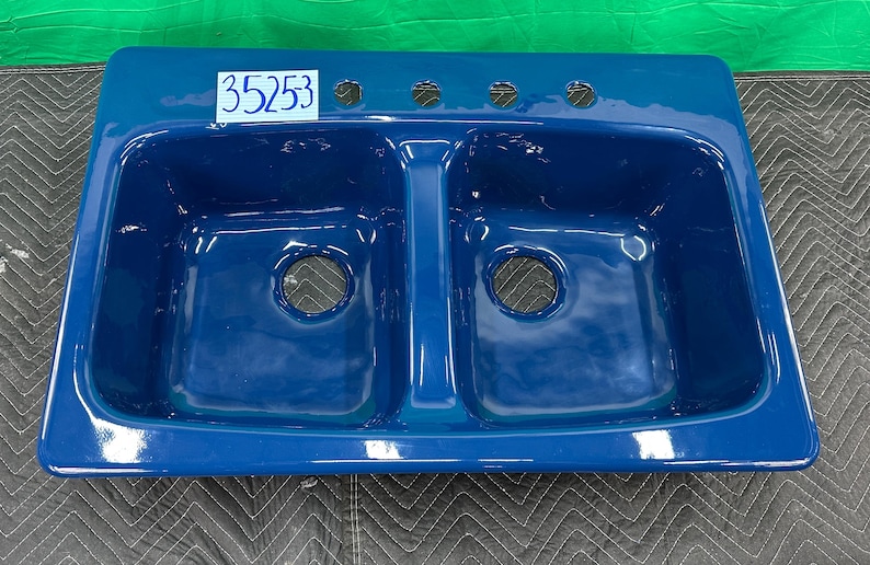 Cobalt Blue Kitchen Sink Vintage Cast Iron Professionally Refinished ...