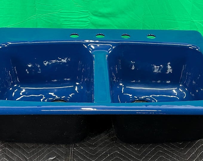 Cobalt Blue Kitchen Sink Vintage Cast Iron Professionally Refinished ...