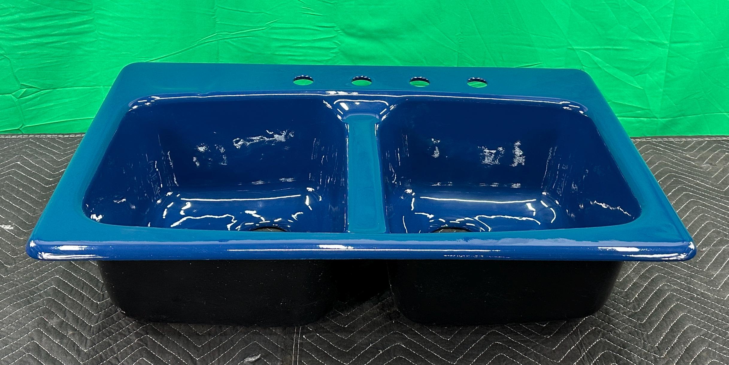 Cobalt Blue Kitchen Sink Vintage Cast Iron Professionally Refinished ...