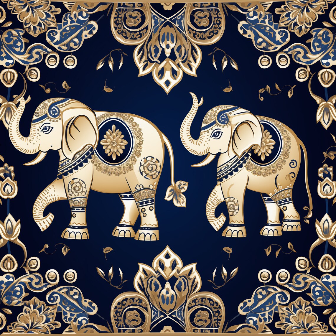 Majestic Thai Elephant Seamless Pattern - Royal White Elephant Design ...