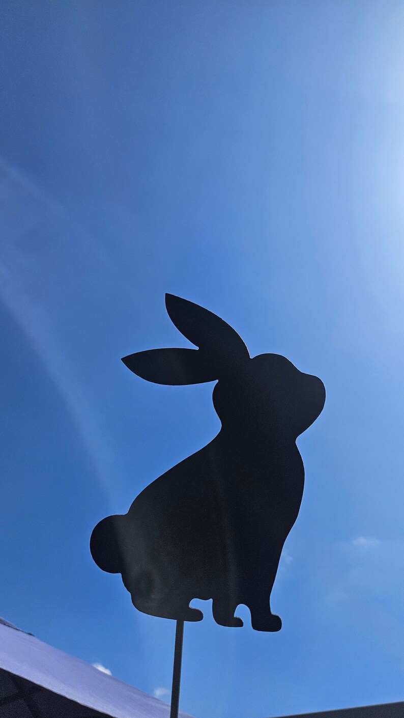 Sitting Rabbit Metal Art Pole Bunny Animal Easter Spring Flowers ...