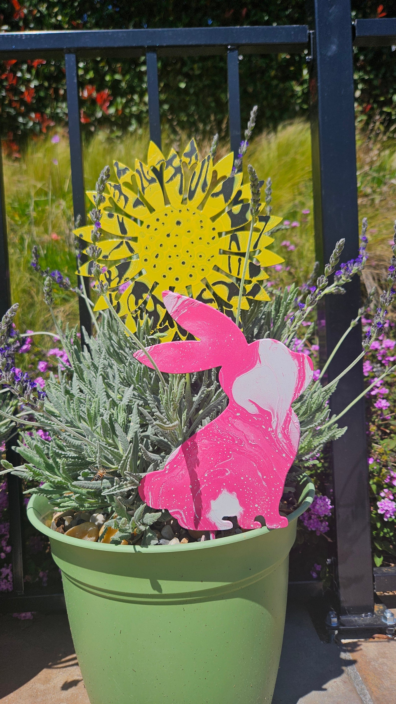 Sitting Rabbit Metal Art Pole Bunny Animal Easter Spring Flowers ...