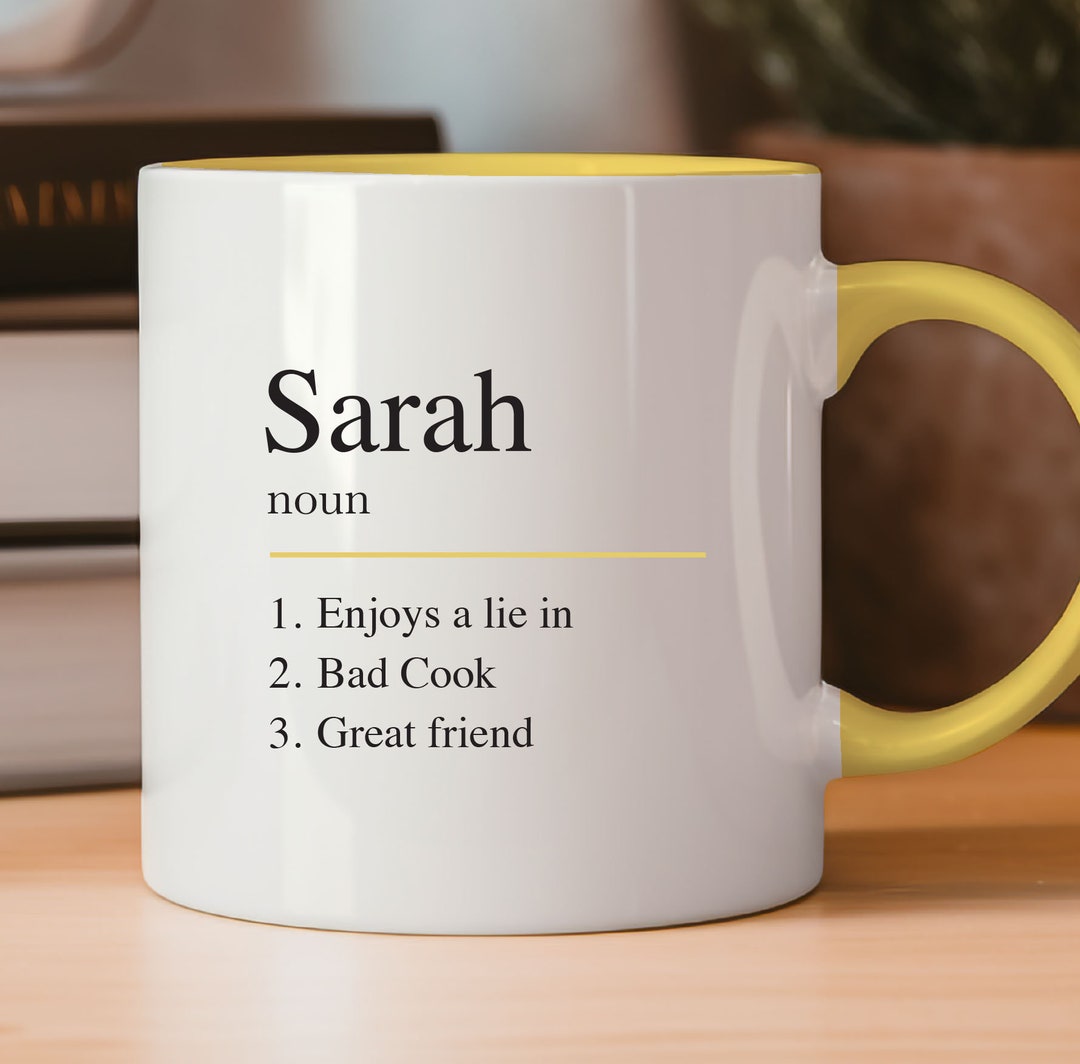 Personalised Name Definition Mug – Custom Name Meaning Gift – Yellow ...