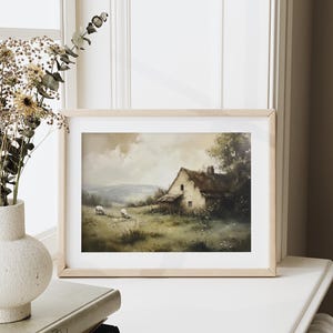 Vintage Cottage Painting | Printable Wall Art | Landscape Print ...