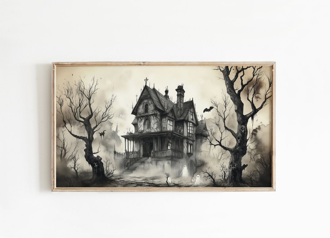 Vintage Haunted House TV Art: Spooky Halloween Decor (digital Download ...