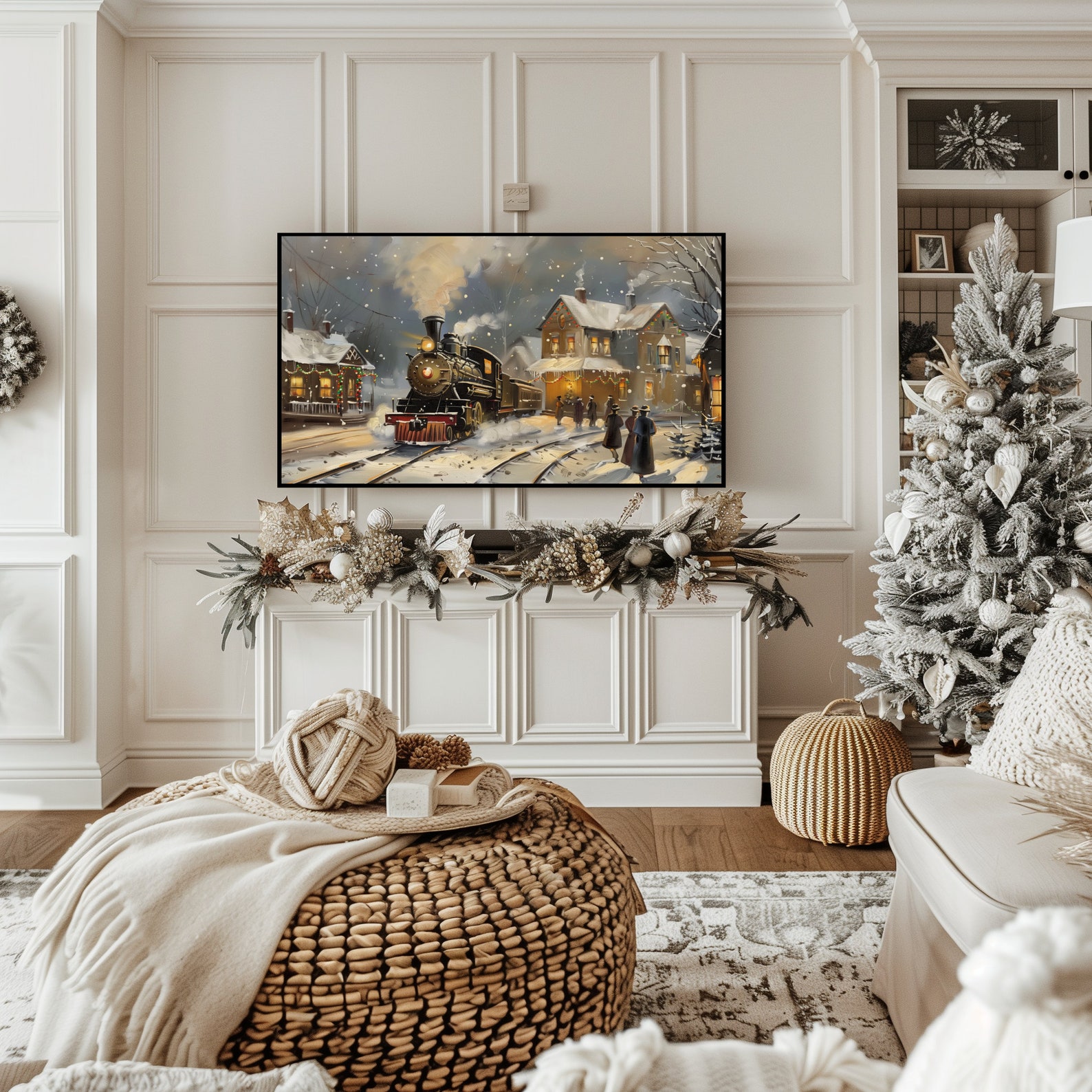 Vintage Christmas Train Frame TV Art: Holiday Farmhouse Decor (digital ...