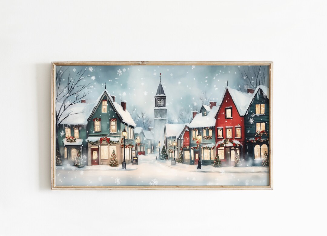 Snowy Christmas Village Frame TV Art: Holiday Town Decor (digital ...