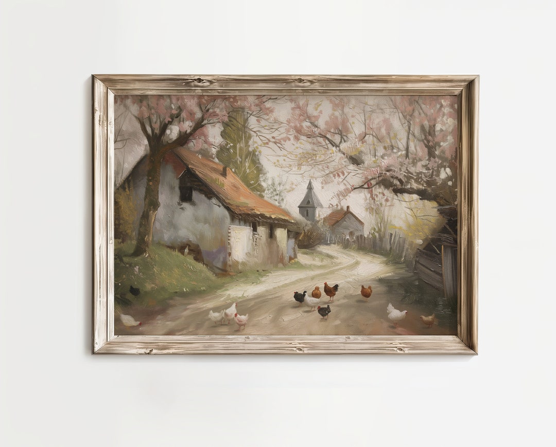 Vintage French Countryside Painting | Landscape Print | Farmhouse Wall ...