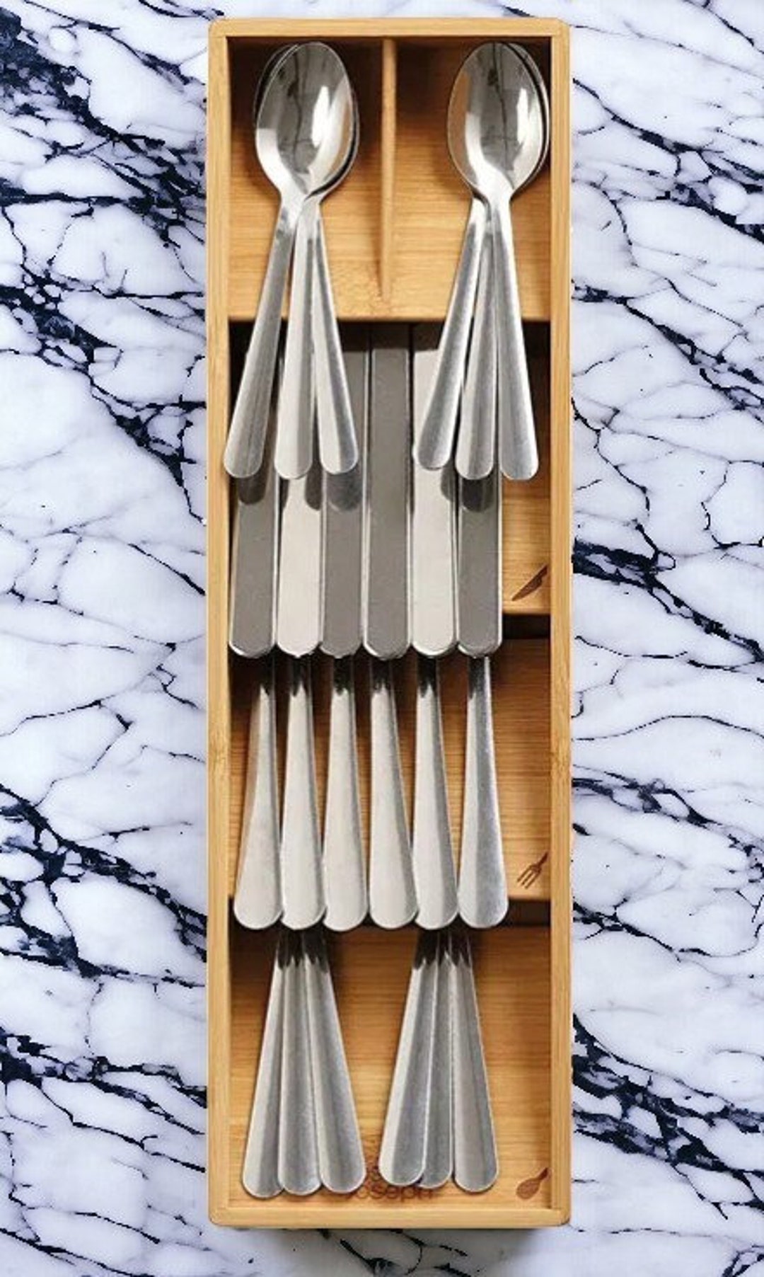 Cutlery Tray Kitchen Drawer Bamboo Grid Fork and Knife Storage Box Draw ...