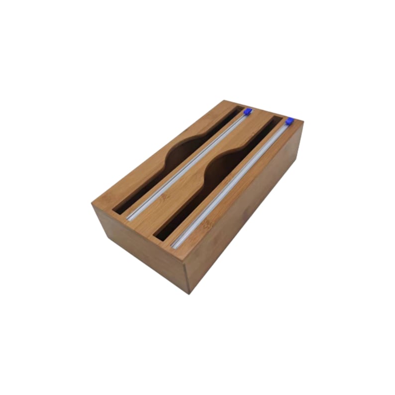 Bamboo Cling Film Cutter Box kitchen Gadget Dispenser, Foil and Plastic ...