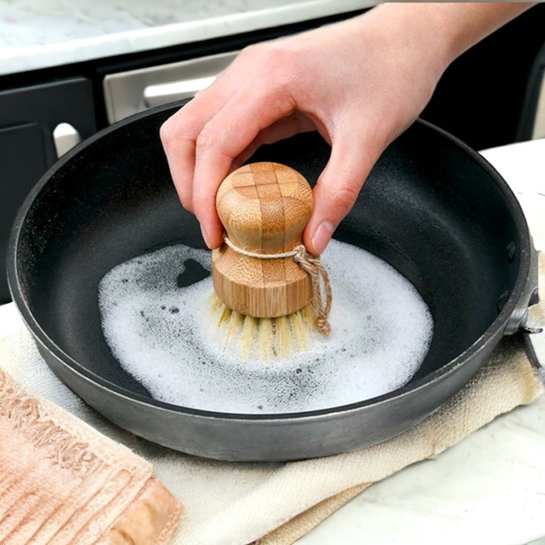 Wooden Pot Brush, Eco-friendly Dish Brush, Bamboo Round Mini Natural ...