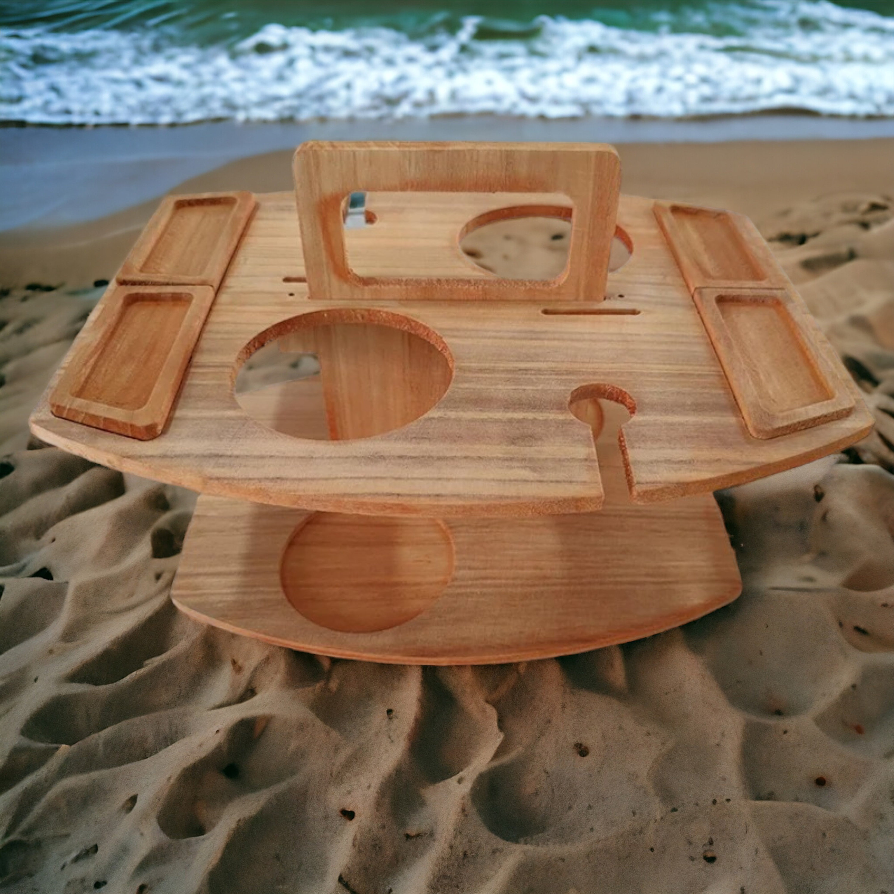 Wooden Folding Picnic Table With Glass Holder Portable Outdoor Foldable ...