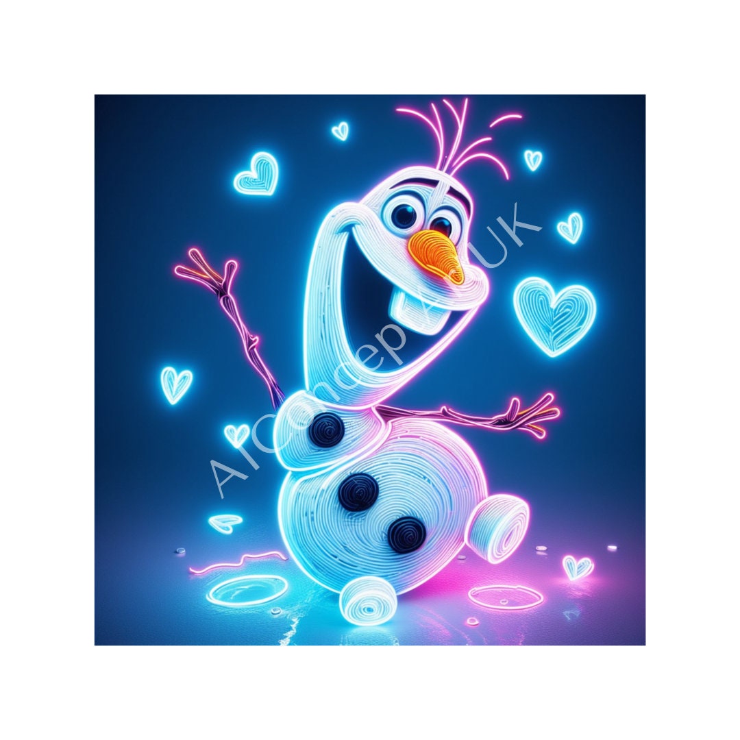 Neon Olaf Digital Art - Etsy
