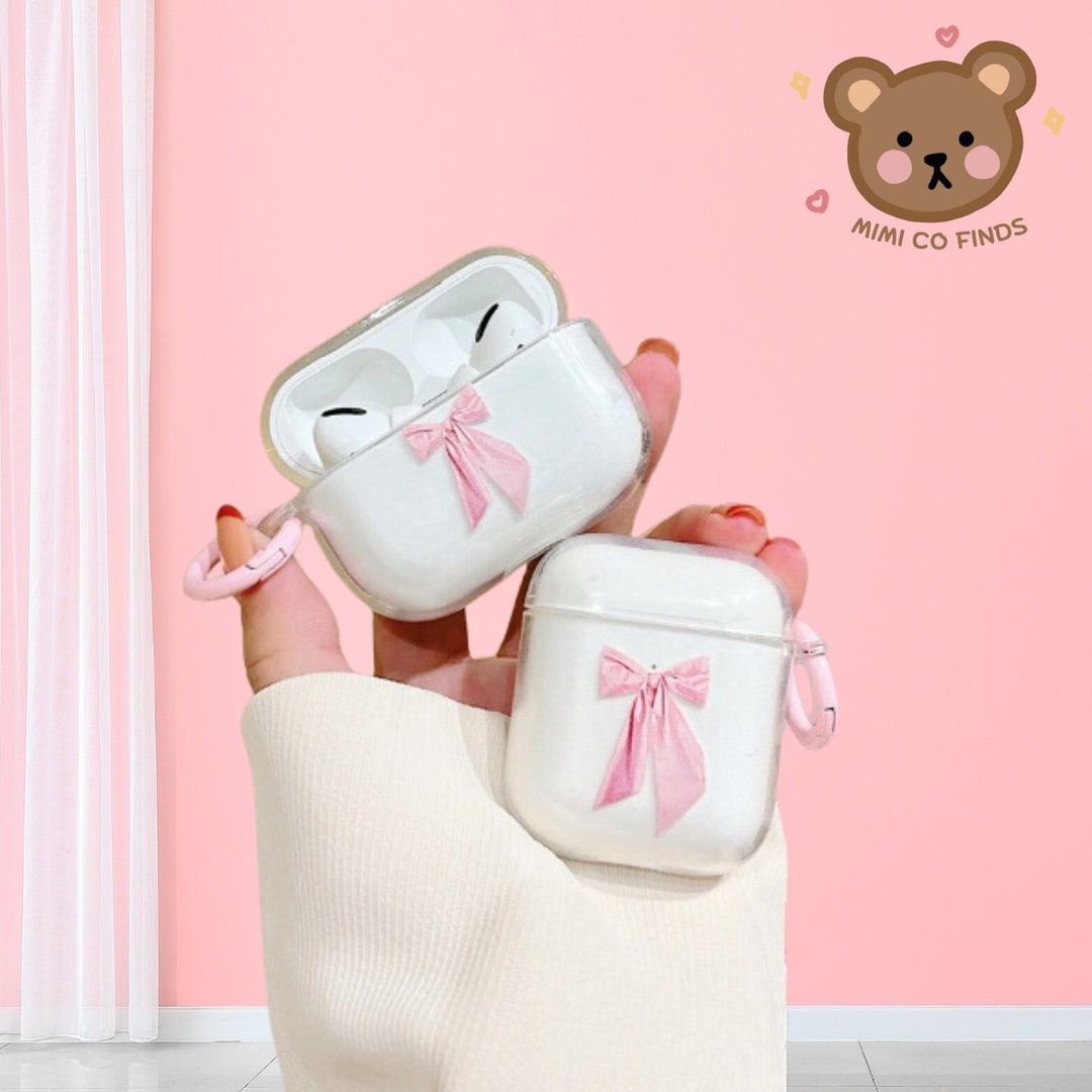 Pink Bow Aesthetic Coquette AirPod Case 3D Pink Bow Transparent Case ...