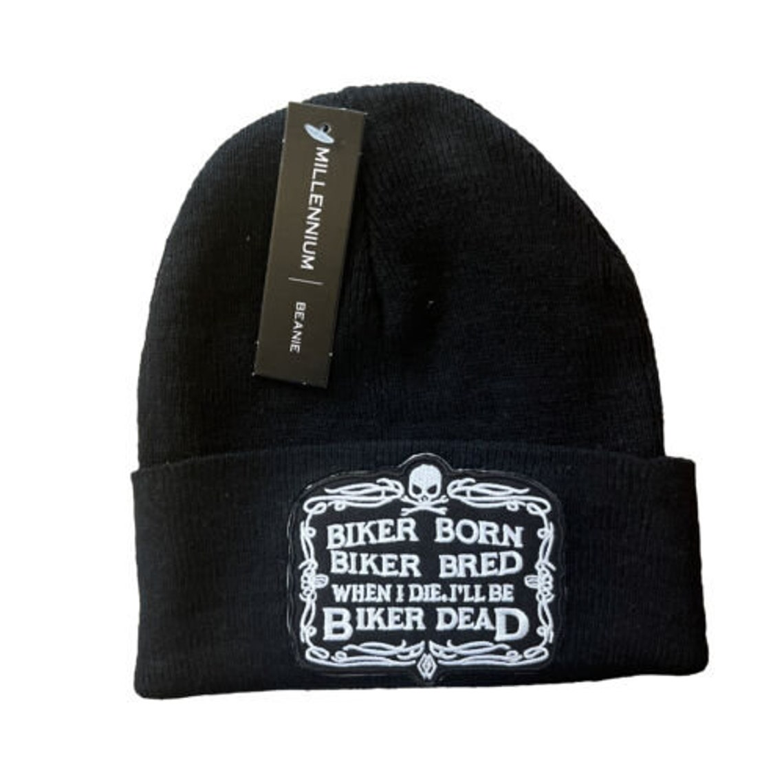 Biker Skull Cap Beanie Saying Black & White Warm Winter Hat - Etsy