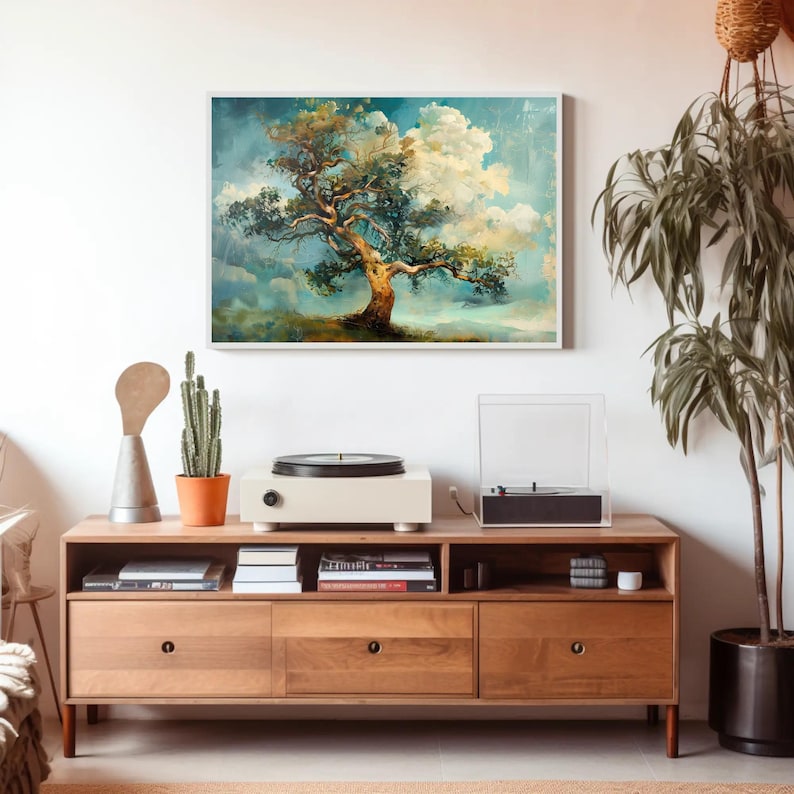 Big Tree Painting | Colourful Artwork | Vintige Print | Old Tree ...