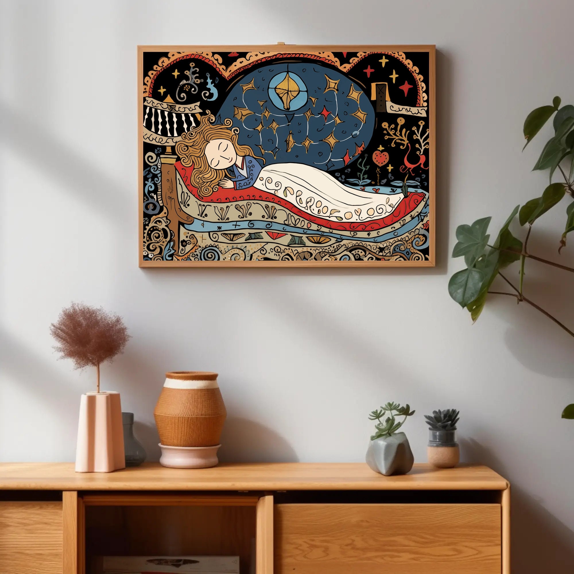 Sleeping Beauty Print Fairytale Poster Nursery Decor Folk Art Nursery ...