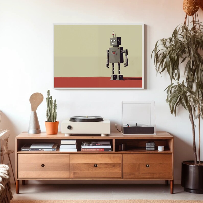 Robot Print | Minimal Robot Art | Nursery Wall Art | Mechanical Friend ...