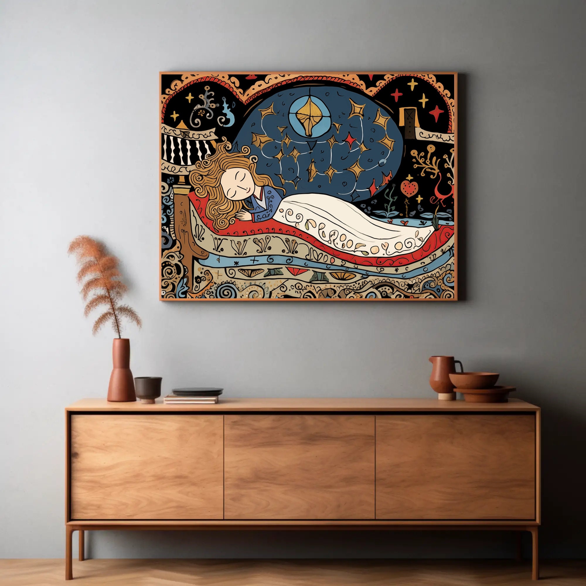 Sleeping Beauty Print Fairytale Poster Nursery Decor Folk Art Nursery ...