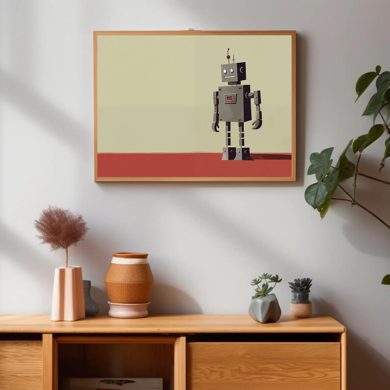 Robot Print | Minimal Robot Art | Nursery Wall Art | Mechanical Friend ...