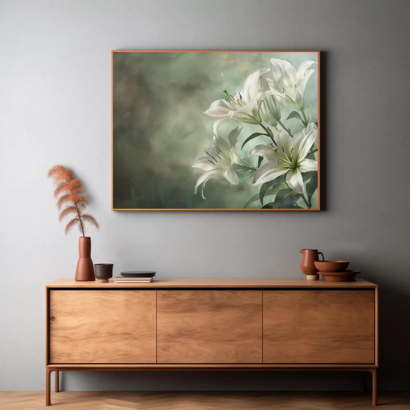 Lilies Art | Lilies Painting | White Lily Decoration | Flower Poster ...