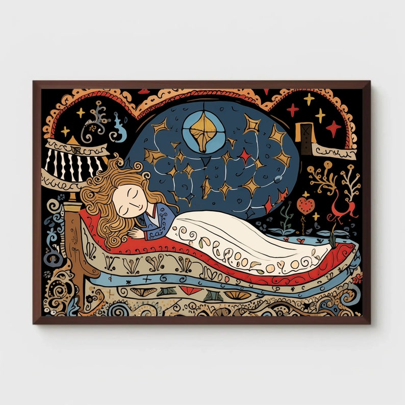 Sleeping Beauty Print | Fairytale Poster | Nursery Decor | Folk Art ...