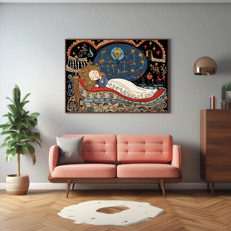 Sleeping Beauty Print | Fairytale Poster | Nursery Decor | Folk Art ...