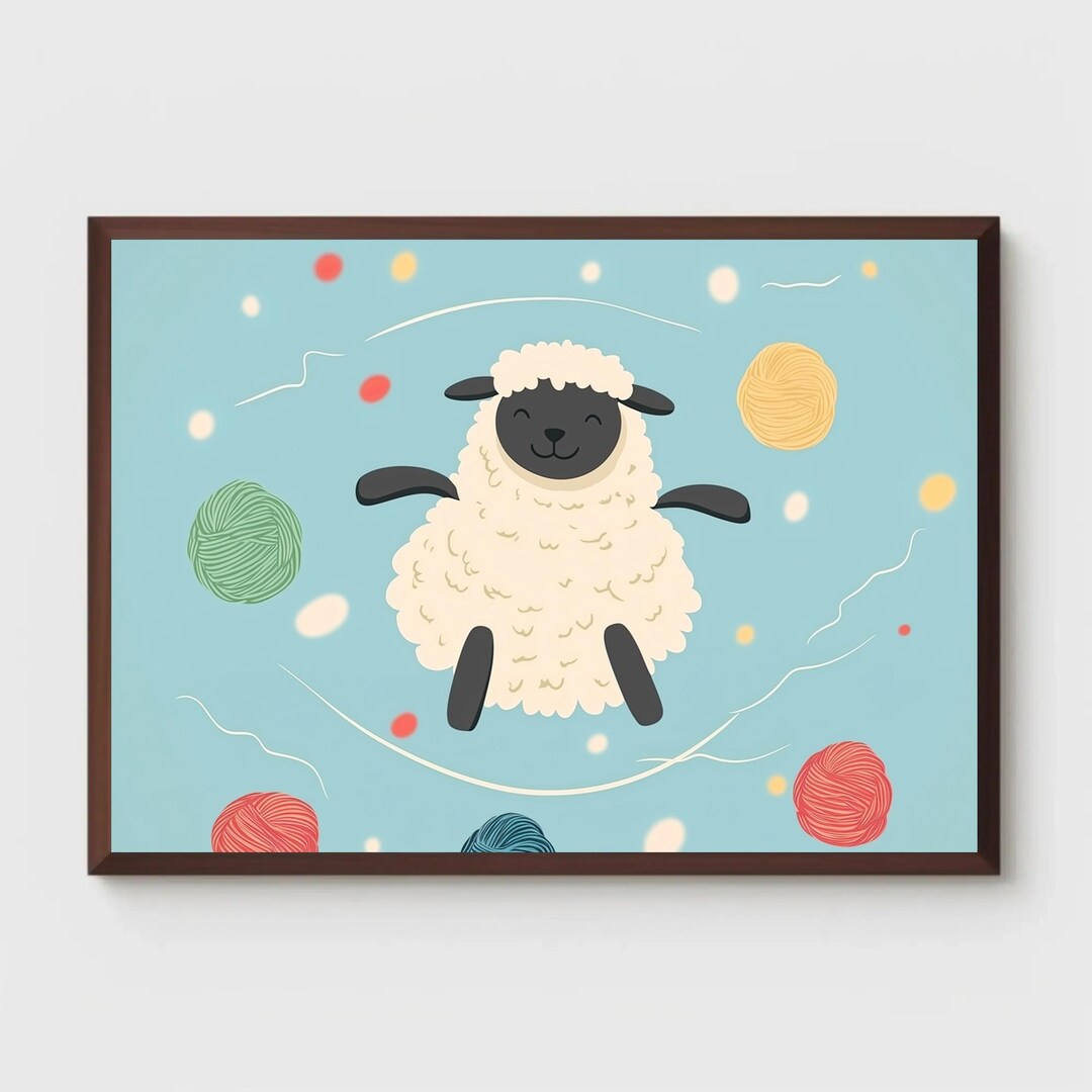 Happy Sheep Print | Cute Sheep Art | Poster | Nursery Wall Art | Kid ...