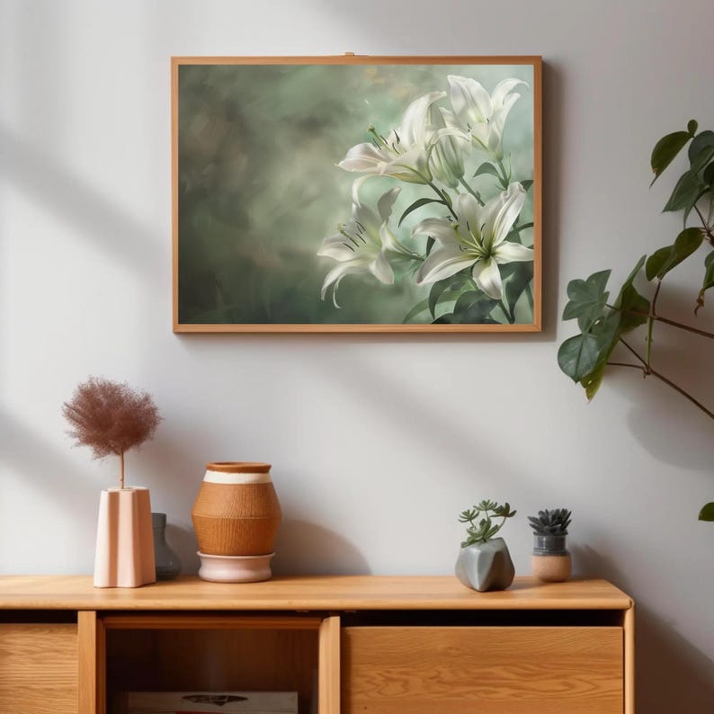 Lilies Art | Lilies Painting | White Lily Decoration | Flower Poster ...