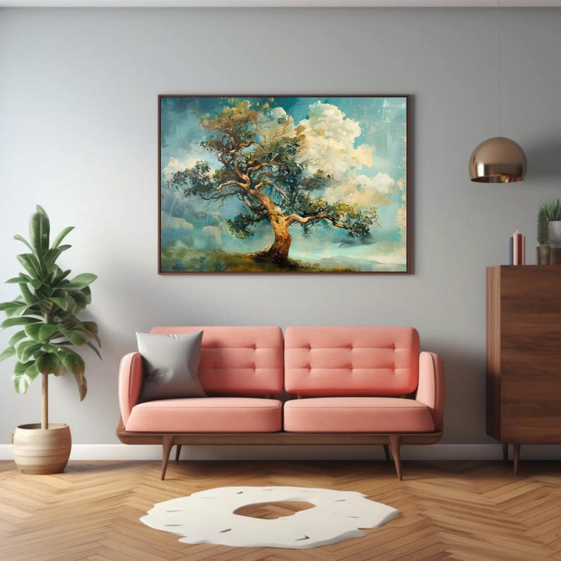 Big Tree Painting | Colourful Artwork | Vintige Print | Old Tree ...