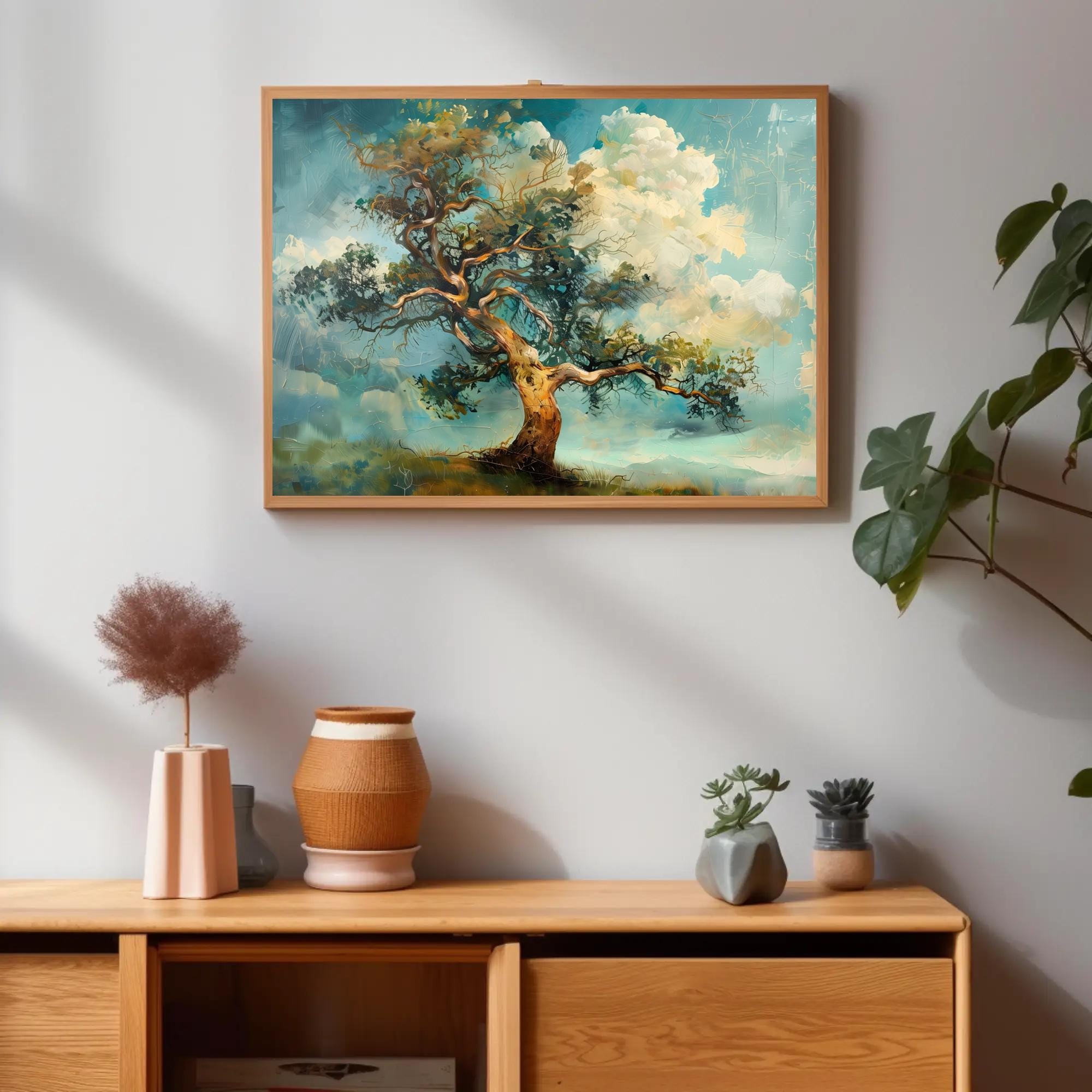 Big Tree Painting | Colourful Artwork | Vintige Print | Old Tree ...
