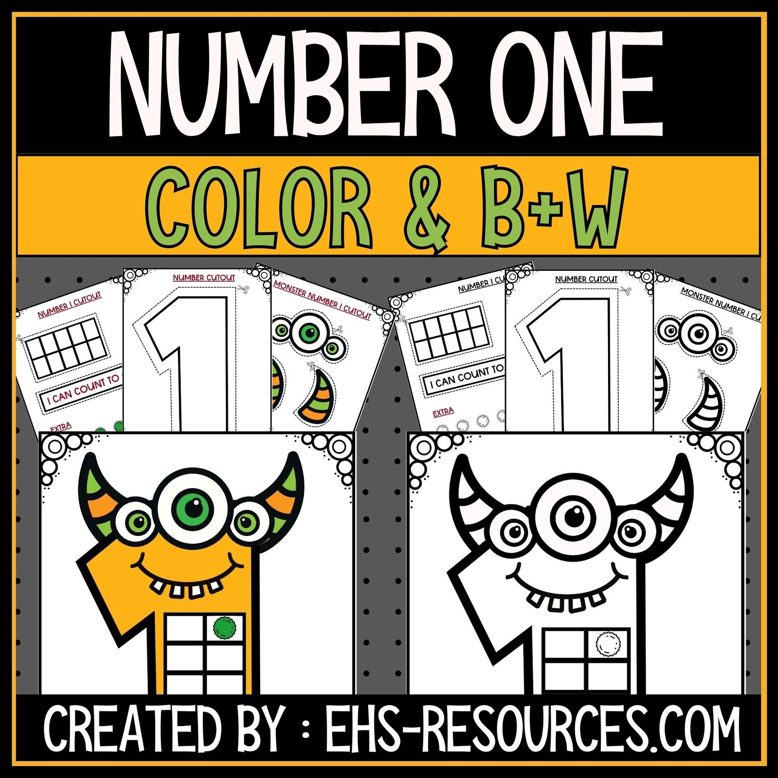 Number 1 Monster Craft: Math Printable, Prek Homeschool (digital ...