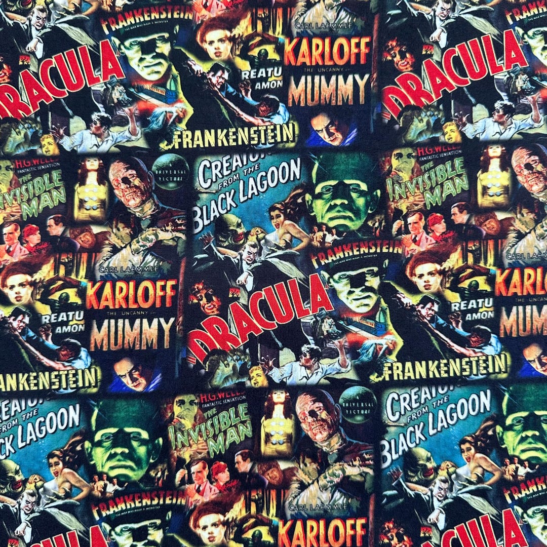 Halloween Monsters Frankenstein Mummy Dracula Werewolf Poly Cotton/100% ...