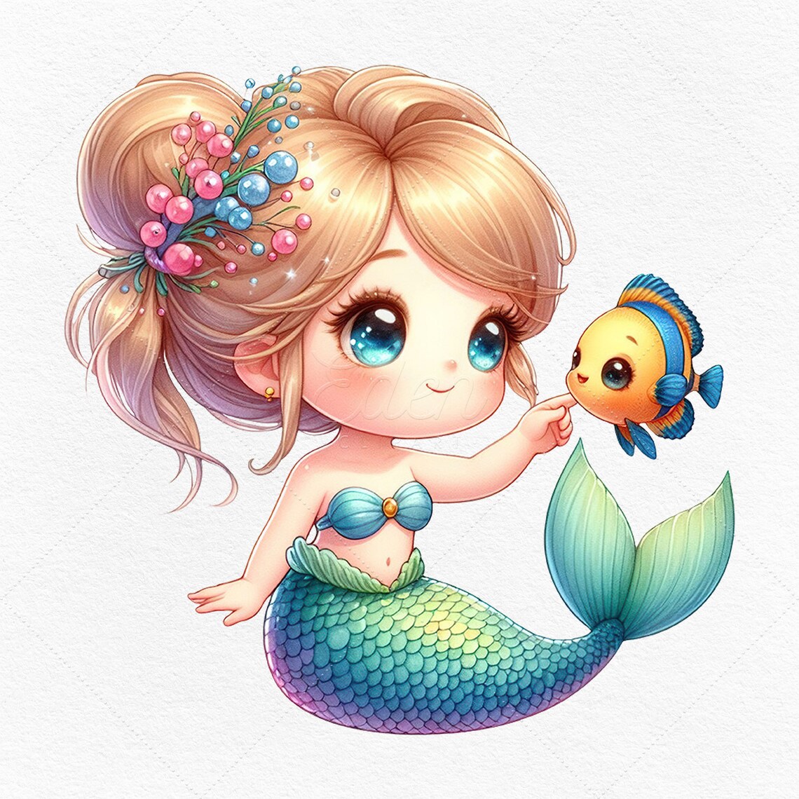 6 Cute Mermaid Clipart Images Watercolor PNG Clipart JPG Digital Files ...
