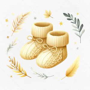 10 Baby Booties Clipart Images • Cute Baby Shower Clip Art • Watercolor ...