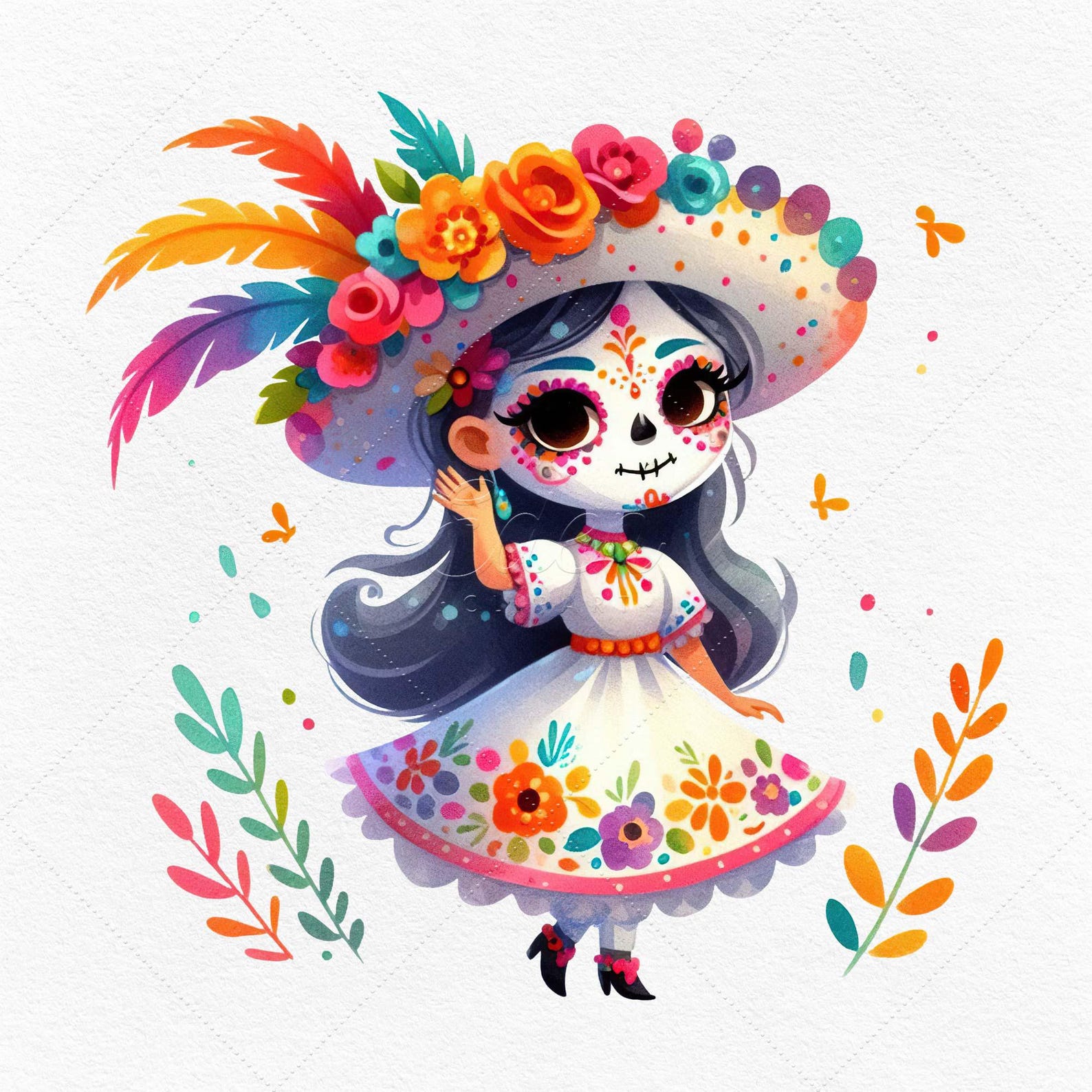 10 Cute Watercolor Catrina Clipart • Day of the Dead Clip Art • PNG ...
